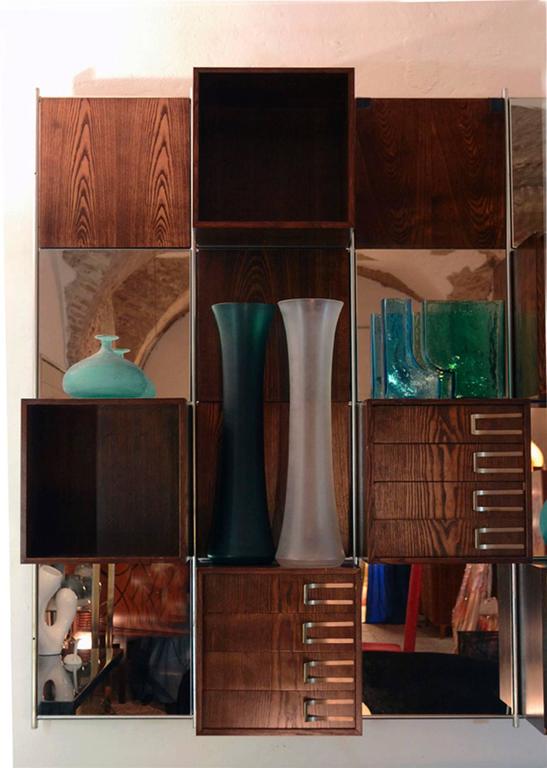 1970s Wall Unit Modular System in Oakwood with Drawers and Mirrors For ...