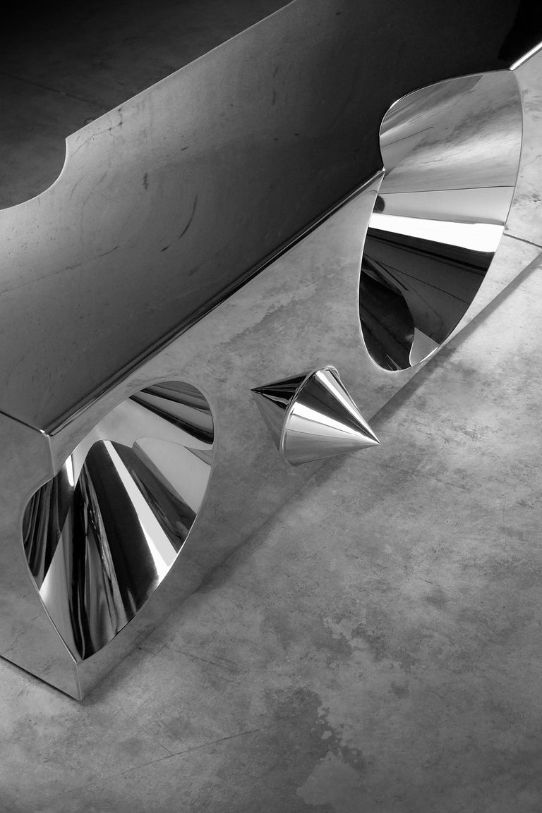 Bench Sculpture Abstract Mirror Steel Cones Interior Exterior ...
