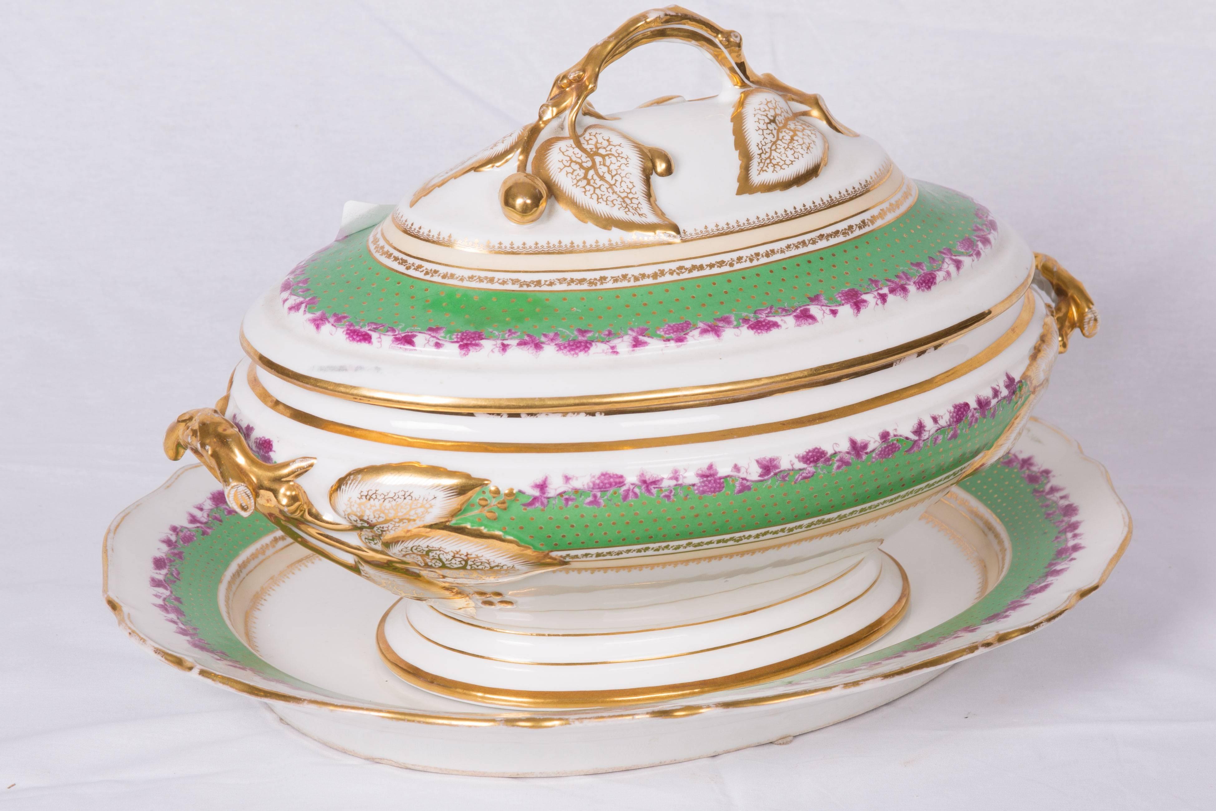 19th Century French Old Paris Lidded Oval Tureen with Underplate at 1stDibs