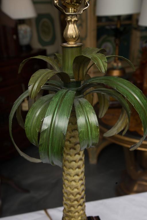 Hand-Painted Palm Tree Lamps with Custom Bamboo Shades at 1stDibs