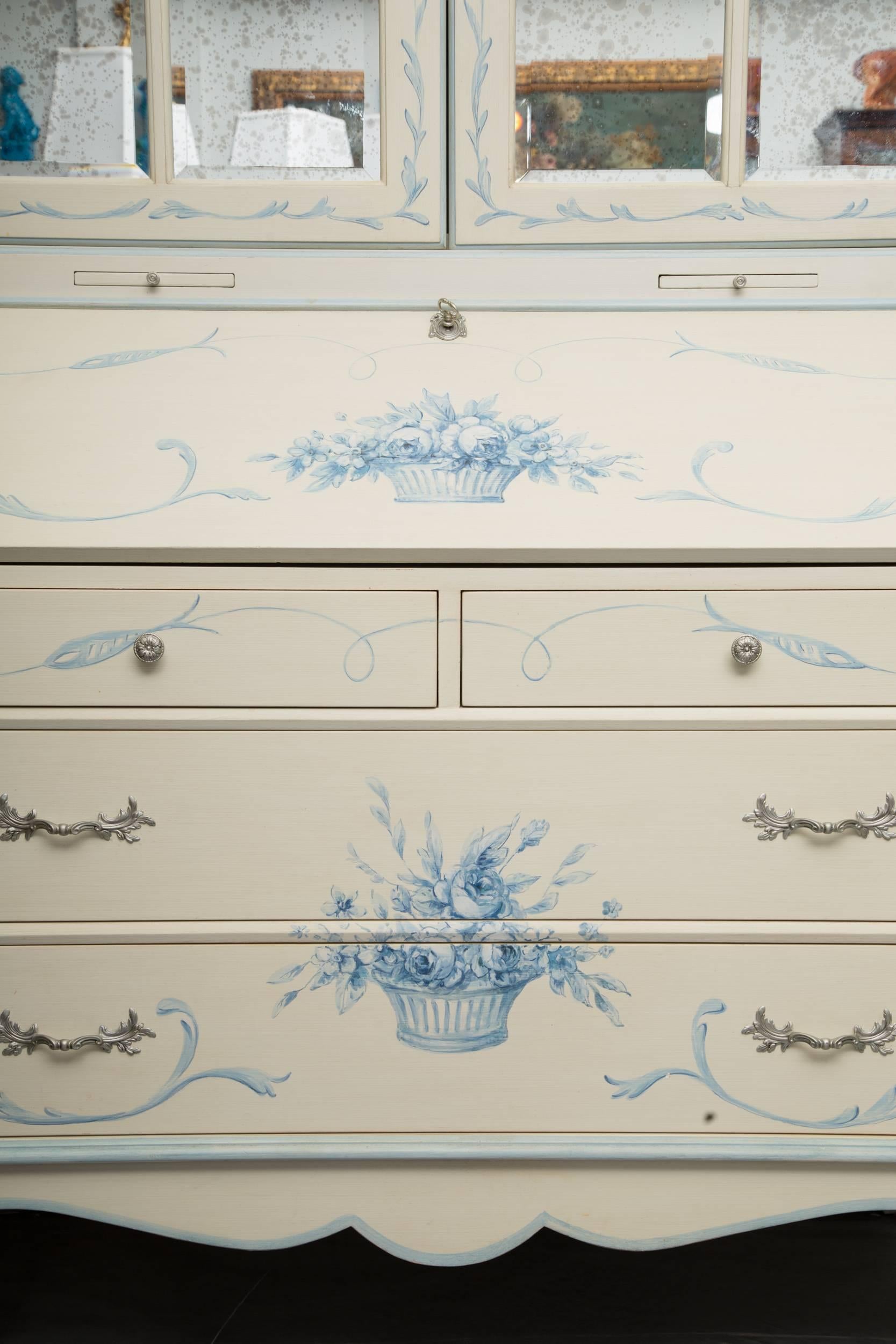 Custom Hand-Painted Secretary Desk with Mirrored Doors at 1stDibs ...