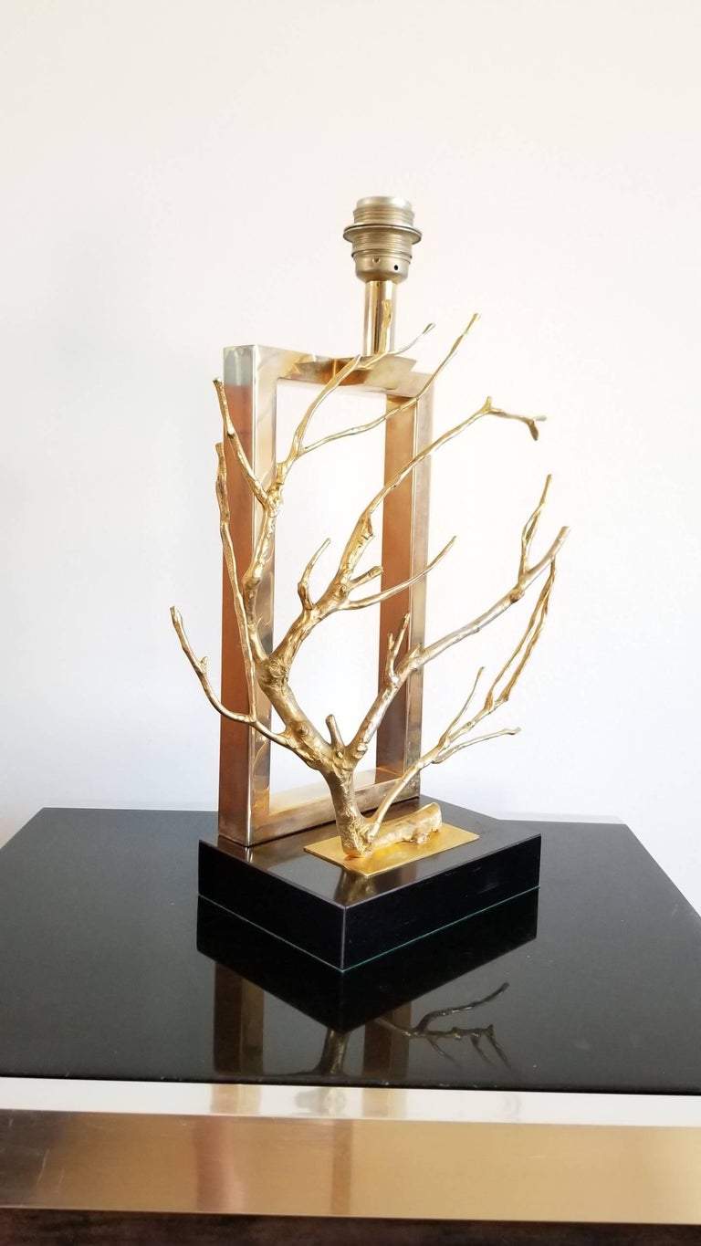 Sculptural Brass and Gilt Tree Branch Shaped Table Lamp, France, 1970s ...