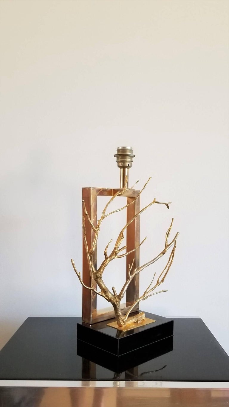 Sculptural Brass and Gilt Tree Branch Shaped Table Lamp, France, 1970s ...
