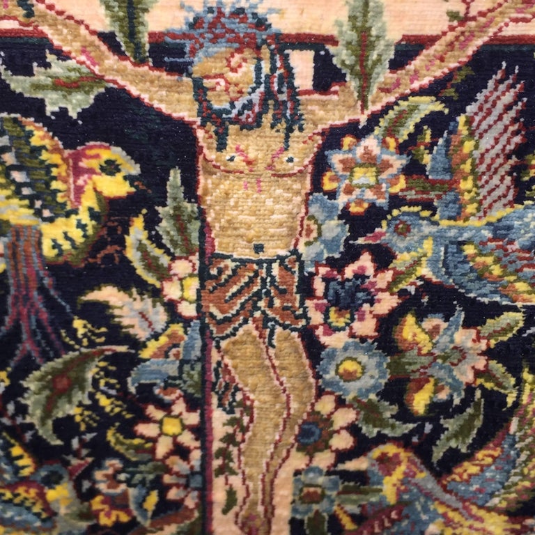 Mid-20th Century Turkish Hereke Silk Hand-Knotted Carpet Depicting ...