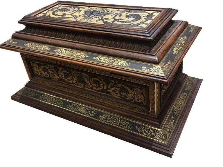 Unique 19th Century Bronze and Wood Damascened Casket For Sale at 1stDibs