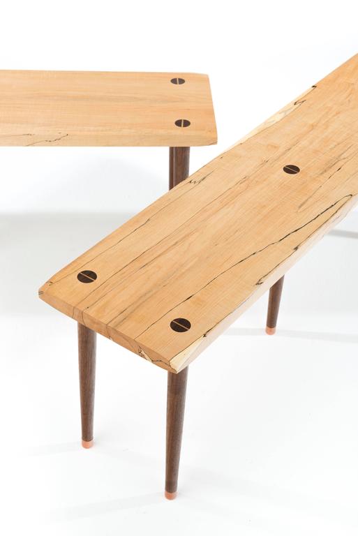 Prime Bench in Curly, Spalted Maple with Walnut Legs and Copper Capped ...