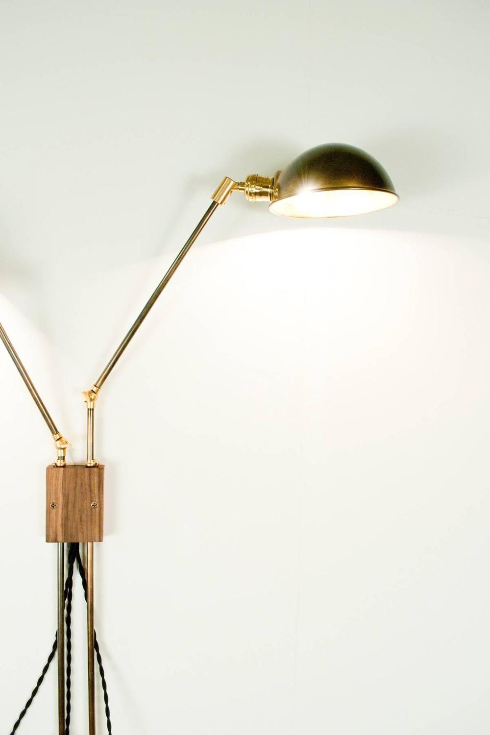 Atlas Double Wall Lamp Sconce in Brass and Walnut For Sale at 1stdibs