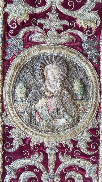 16th Century Spanish Ophrey with Metallic Thread, Red Velvet and Saint ...