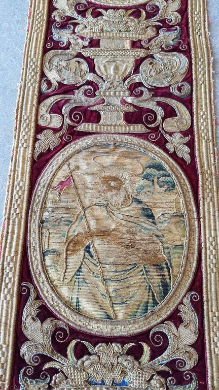 16th Century Spanish Ophrey with Metallic Thread, Red Velvet and Saint ...