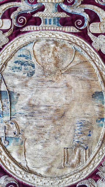 16th Century Spanish Ophrey with Metallic Thread and Deep Red Velvet ...