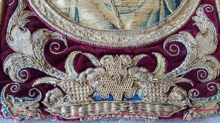 16th Century Spanish Ophrey with Metallic Thread and Deep Red Velvet ...