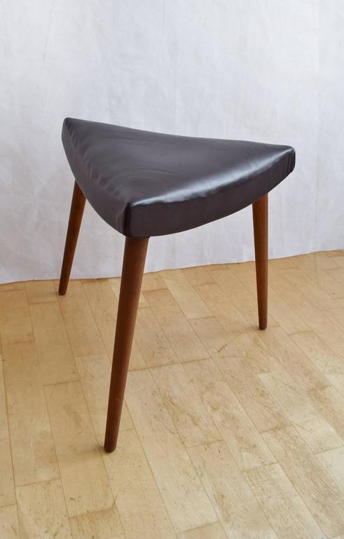 Mid-Century Danish Retro Brown Leather Triangular Footstool Ottoman ...