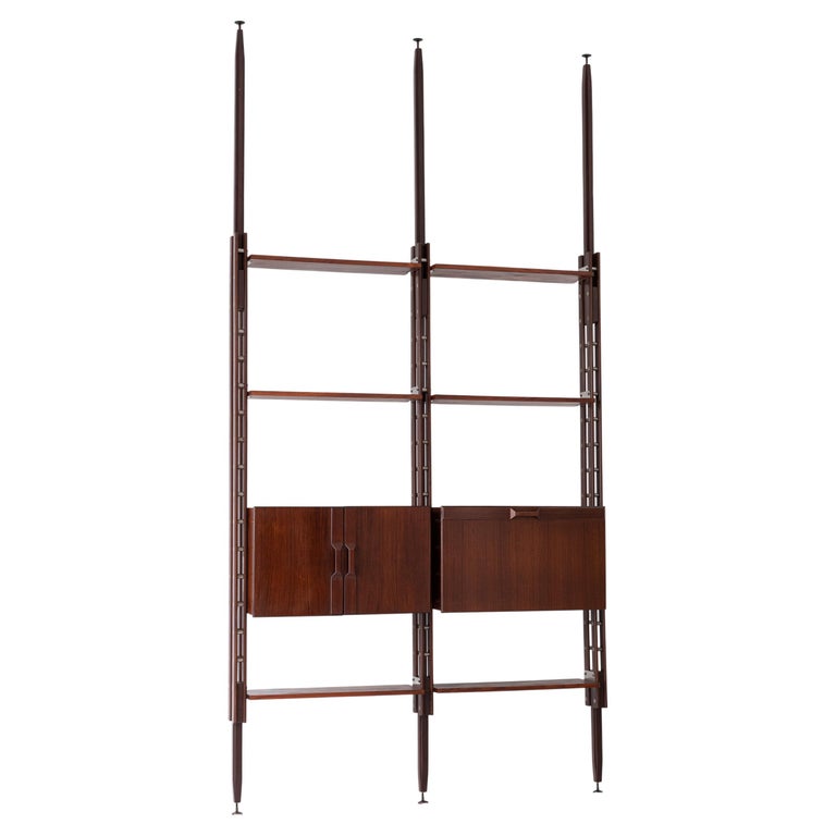 Italian Bookshelf with Ceiling Fixing in Exotic Wood at 1stDibs
