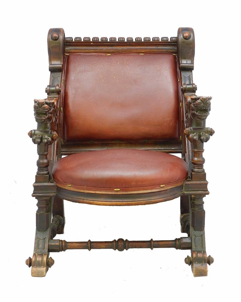 Throne Desk Chair 19th Century Renaissance Carved Dragons Spanish ...