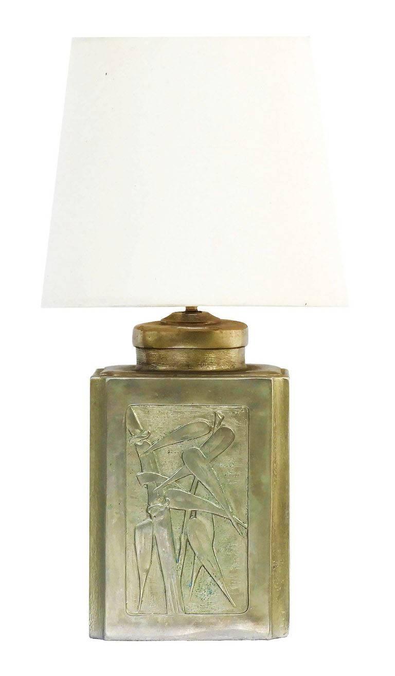 Arts and Crafts Lamp Base Artisan Embossed Pewter Bamboo Chinoiserie ...