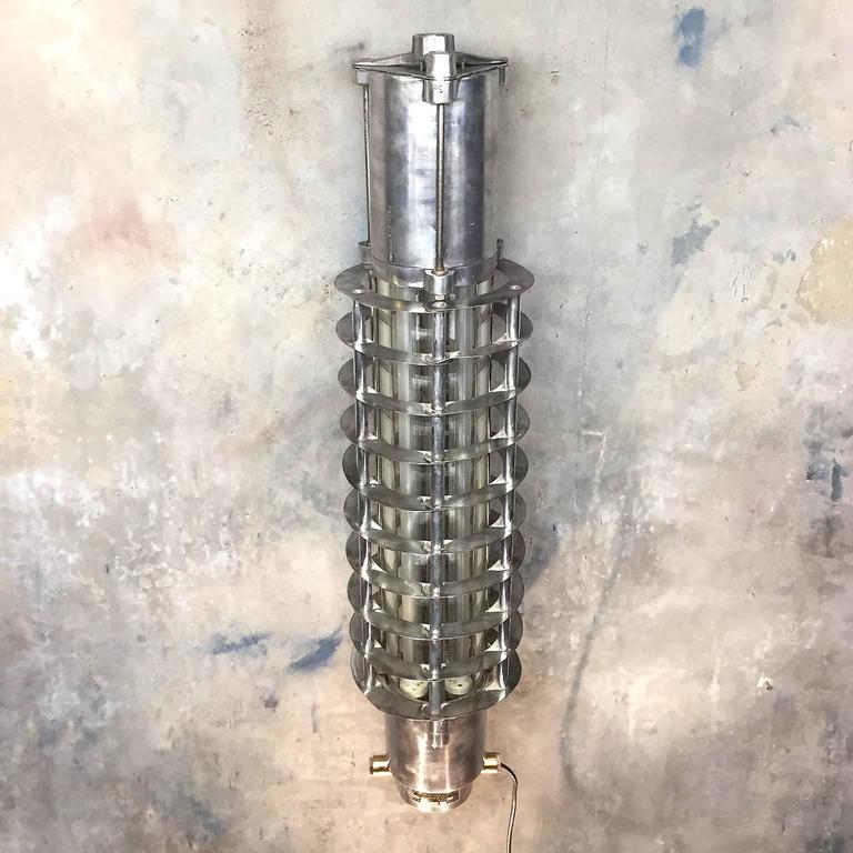Late Century Industrial Wall Mounted Striplight- Cage, Glass Cylinder ...