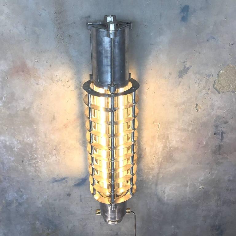 Late Century Industrial Wall Mounted Striplight- Cage, Glass Cylinder ...