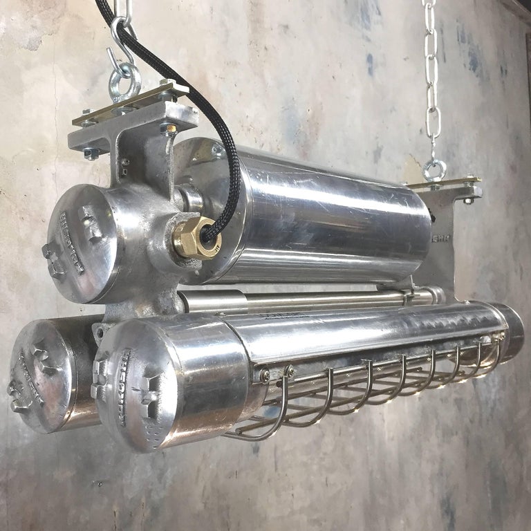 1970s, Japanese Aluminium Flameproof Strip Light, Brass Fittings and ...