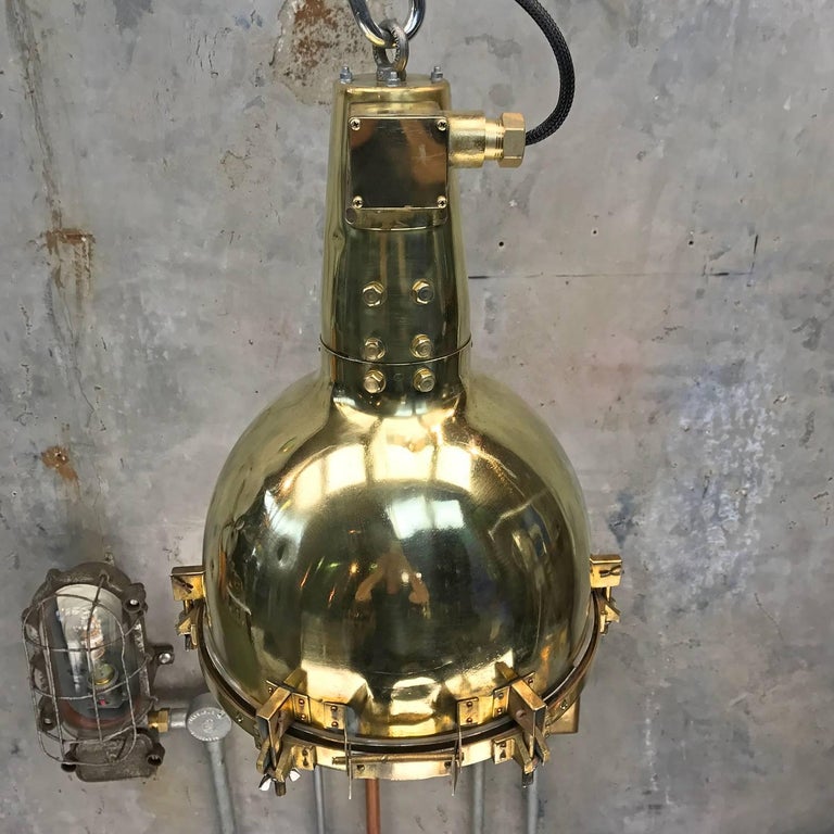 1970s Japanese Brass Marine Nautical Searchlight Pendant Lamp, Edison ...
