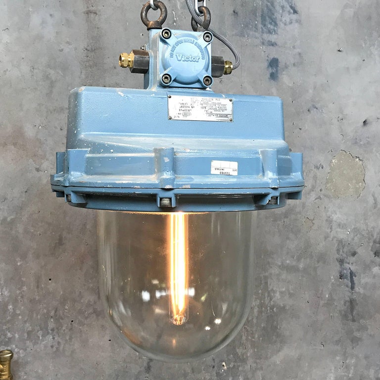 1980s British Made Aluminium and Glass Explosion Proof Victor Pendant ...