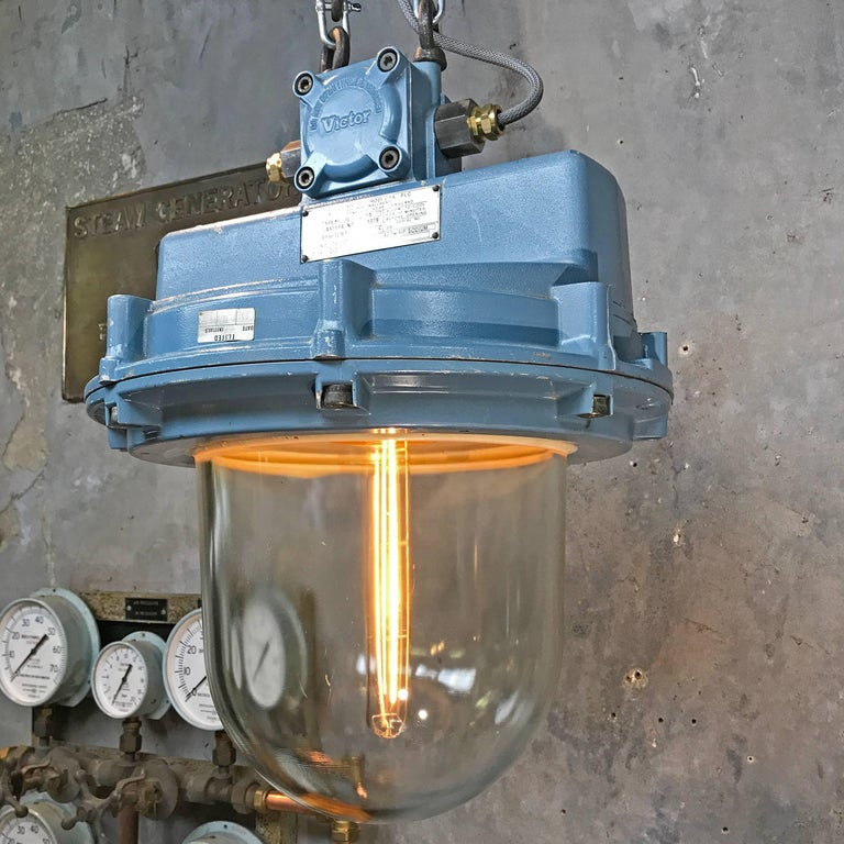1980s British Made Aluminium and Glass Explosion Proof Victor Pendant ...
