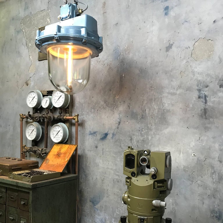 1980s British Made Aluminium and Glass Explosion Proof Victor Pendant ...