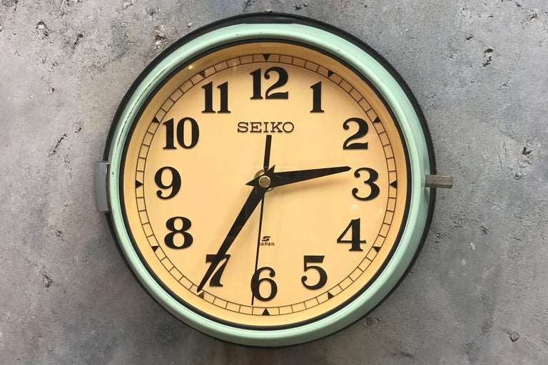 1970s Green Seiko Retro Vintage Industrial Antique Steel Quartz Wall ...