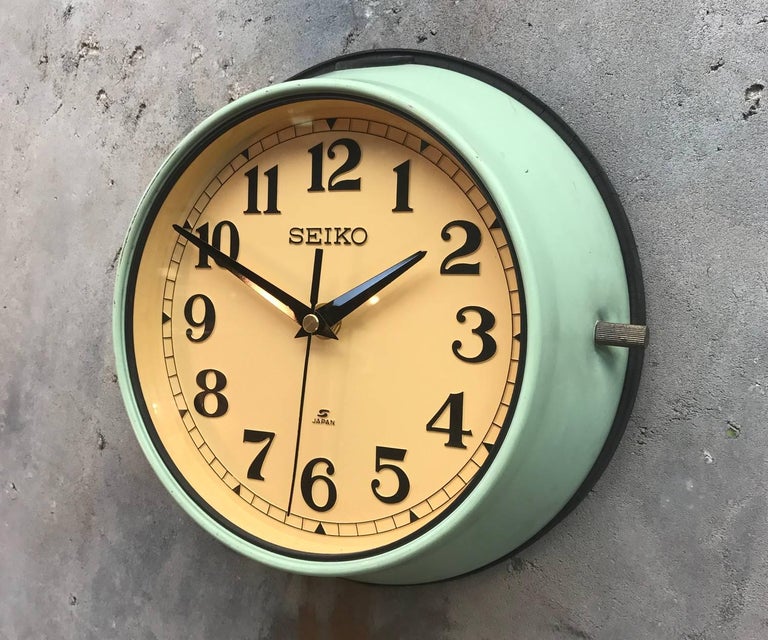 1970s Green Seiko Retro Vintage Industrial Antique Steel Quartz Wall ...