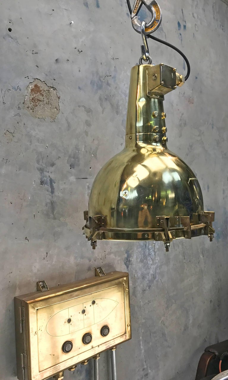 1970s, Japanese Brass Marine Nautical Searchlight Pendant Lamp, Edison ...