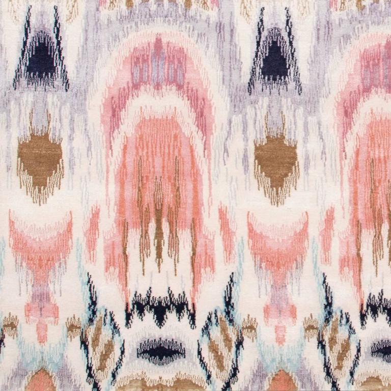 'Ekat Fashion_Pink' Hand-Knotted Tibetan Modern Ikat Rug Wool and Silk ...
