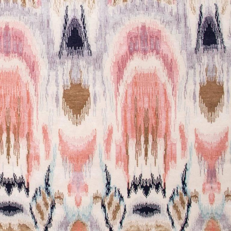 'Ekat Fashion_Pink' Hand-Knotted Tibetan Modern Ikat Rug Wool and Silk ...