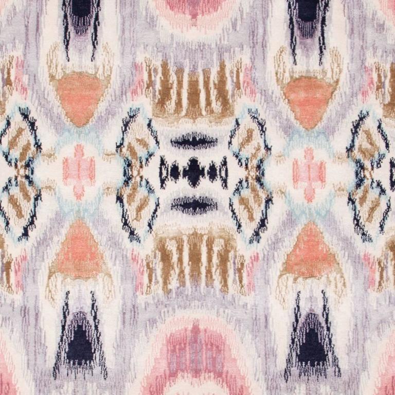'Ekat Fashion_Pink' Hand-Knotted Tibetan Modern Ikat Rug Wool and Silk ...