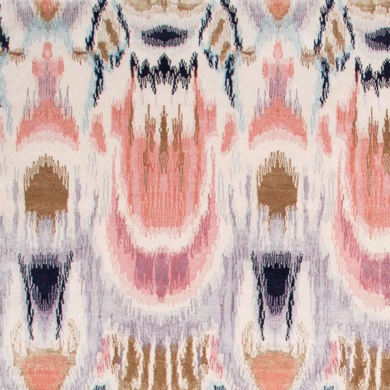 'Ekat Fashion_Pink' Hand-Knotted Tibetan Modern Ikat Rug Wool and Silk ...