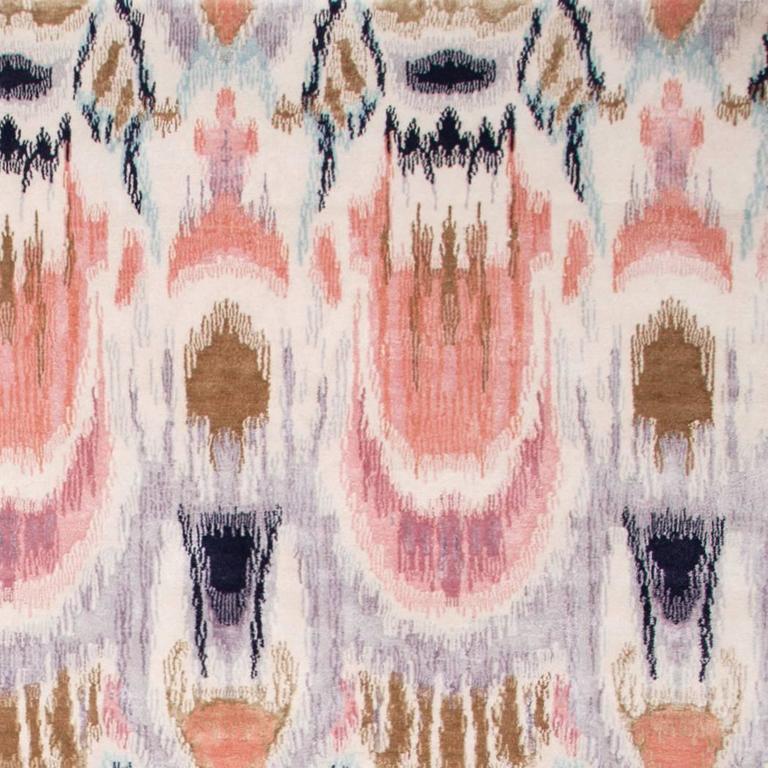 'Ekat Fashion_Pink' Hand-Knotted Tibetan Modern Ikat Rug Wool and Silk ...
