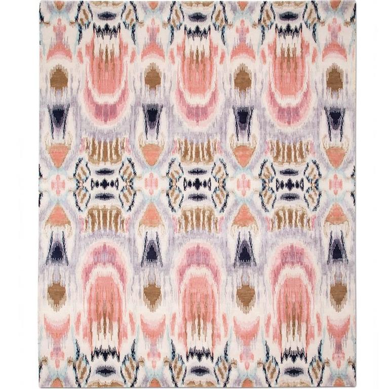 'Ekat Fashion_Pink' Hand-Knotted Tibetan Modern Ikat Rug Wool and Silk ...