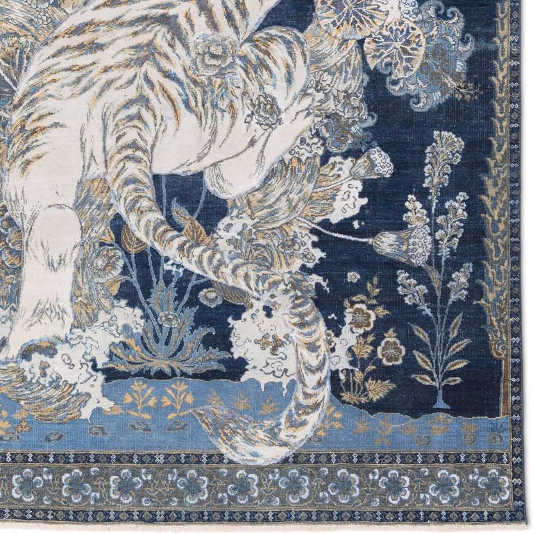 17th Century Modern Tibetan Tiger Jaipur Persian Knot Modern Vintage ...