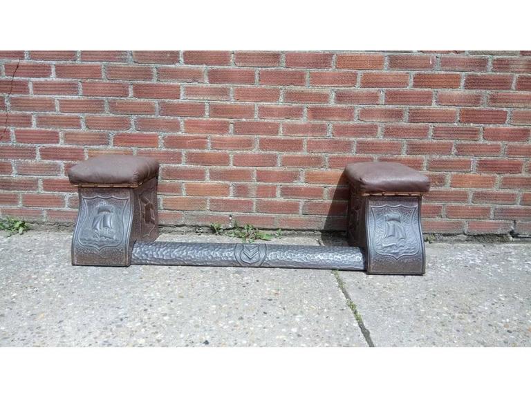 Arts and Crafts Fire Place Set with a Seat to Each Side and Matching ...
