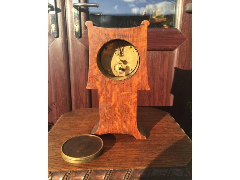 Guild of Handicraft Attri, Arts and Crafts Oak Mantel Clock with Inlaid ...