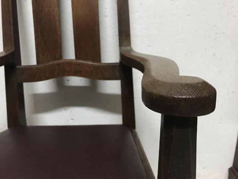 W R Lethaby. A Rare Arts and Crafts Sculptured Oak Armchair with Shaped ...