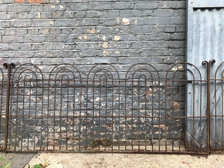 Four Georgian Wrought Iron Railing Lengths with Hand-Formed Circular ...