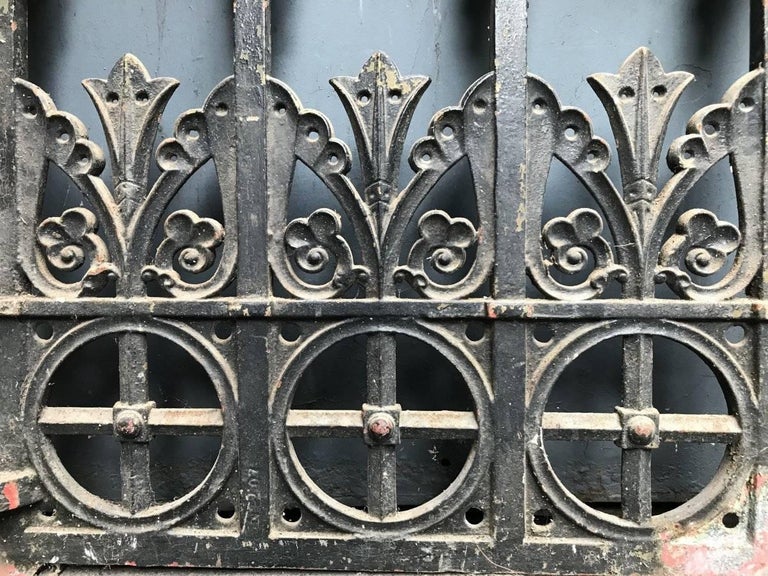 Gothic Revival Cast Iron Gate with Both Side Railings and Geometric ...