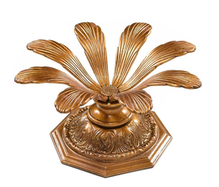 Hollywood Regency Gilt Metal Blossoming Flower Petal Glass Top Coffee ...