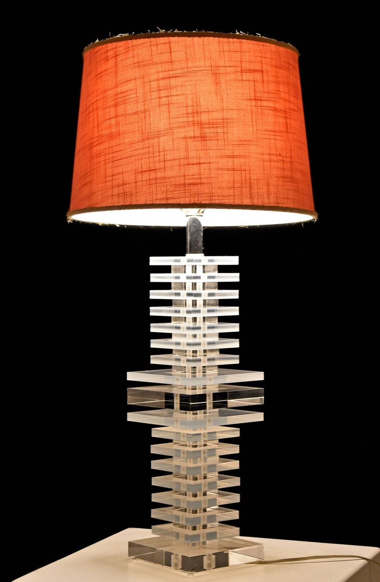 Charles Hollis Jones Style Stacked Lucite Acrylic Table Lamp Signed ...