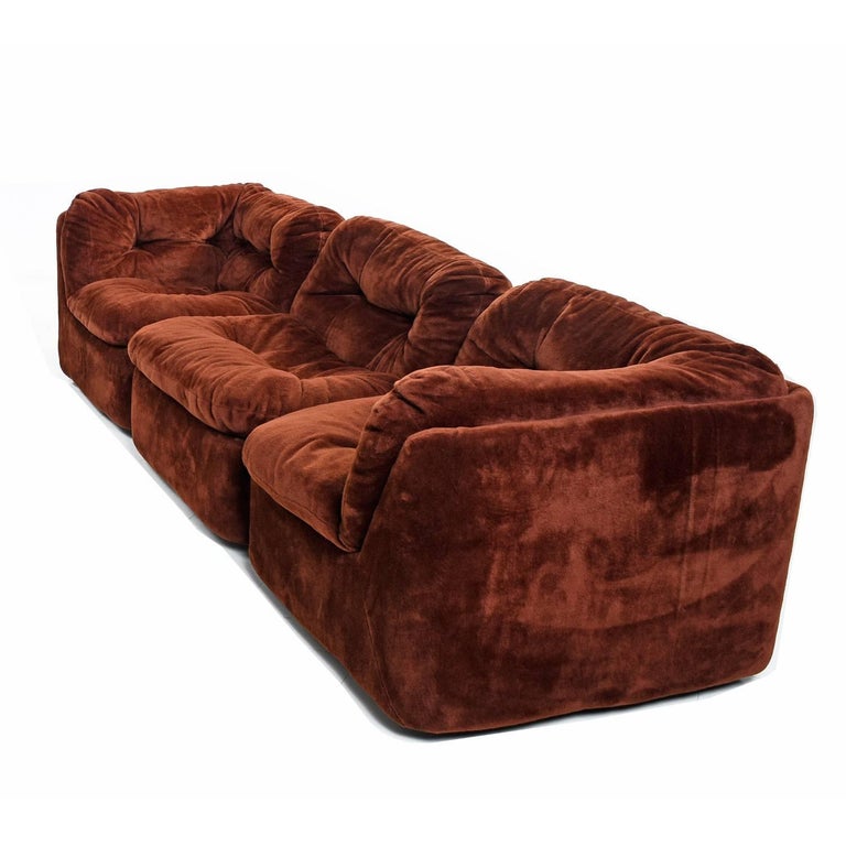 Faux Fur Milo Baughman Style Five-Piece Group Modular Sofa Sectional ...