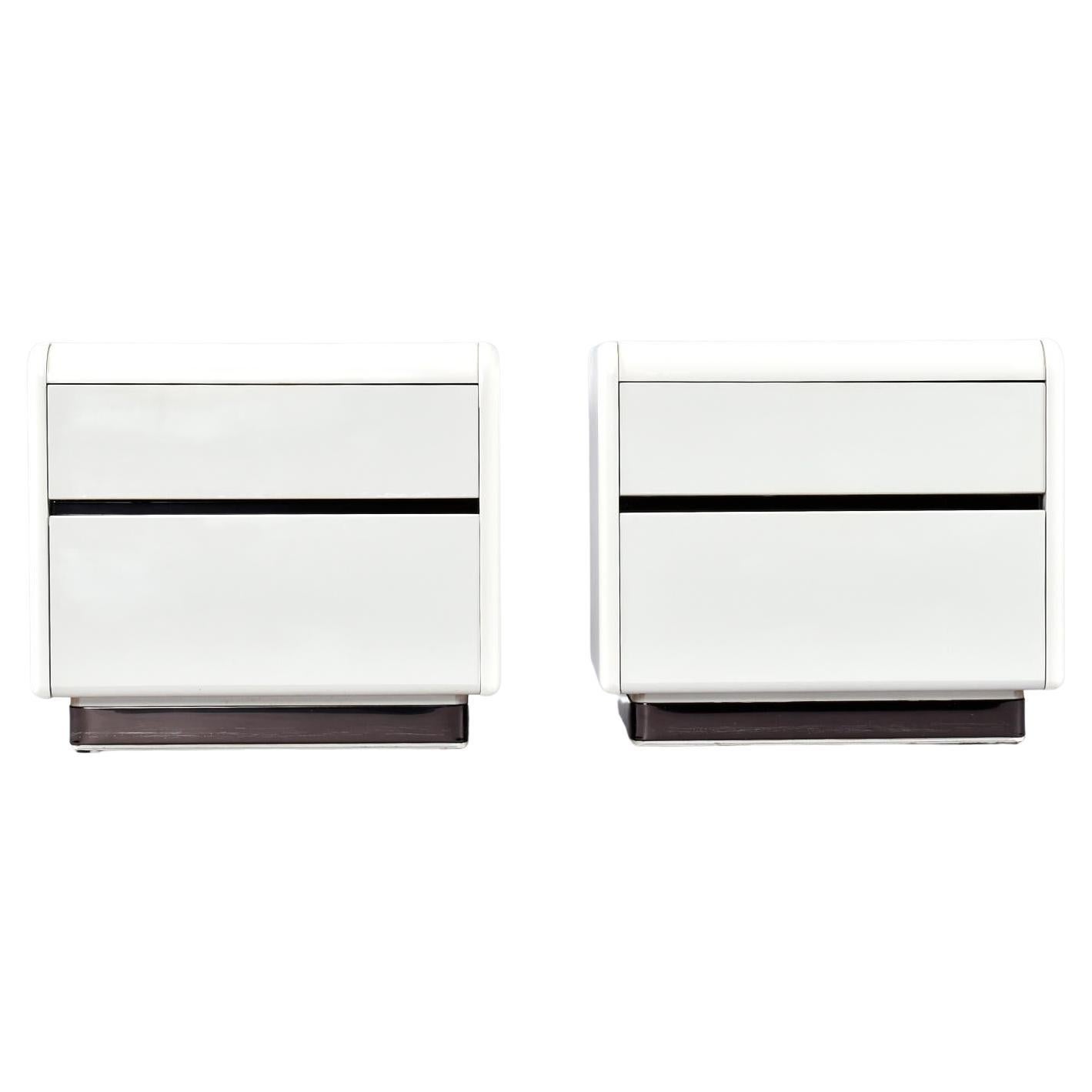 Pair of RWAY Light Walnut Nightstands with Brass Pulls, Mid-Century ...