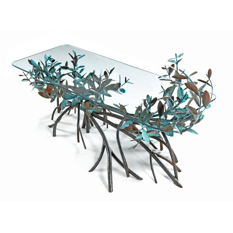 Midcentury Silas Seandel Style Metal Mangrove Tree Leaf Glass Top ...