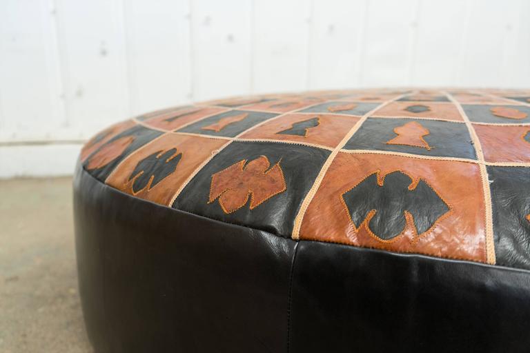 Ottoman Upholstered in 1970s Vintage Leather Patchwork at 1stDibs