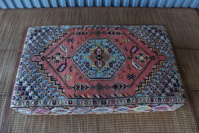 Custom-Made Ottoman Upholstered in a Vintage Turkish Rug at 1stDibs