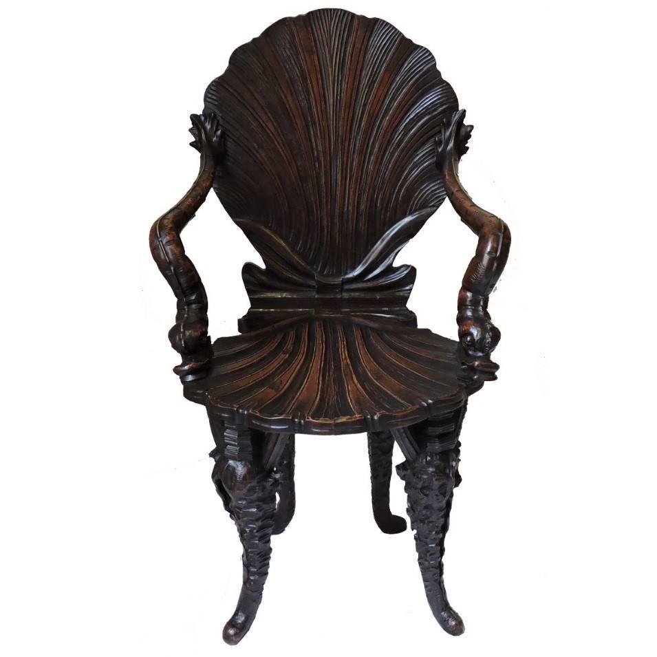 Carved Wood Italian Grotto Chair For Sale at 1stDibs