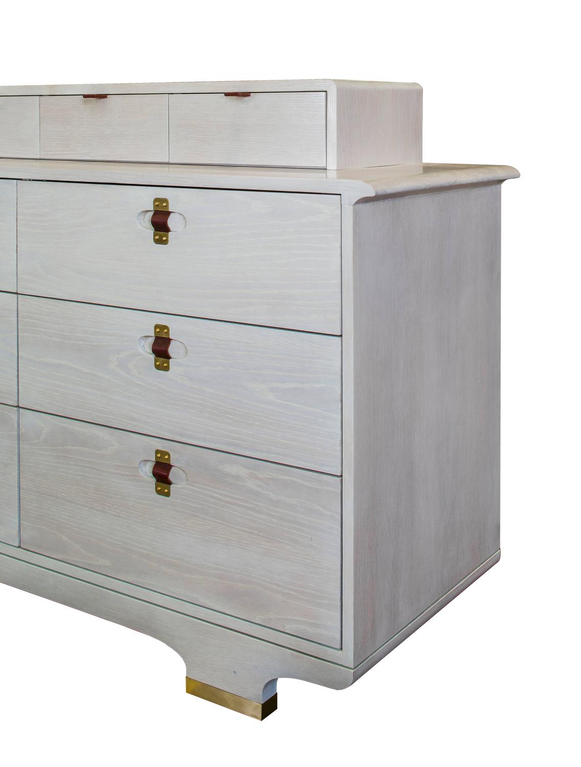 Kyoto Dresser, Whitewashed White Oak, Leather and Brass Detailing For ...